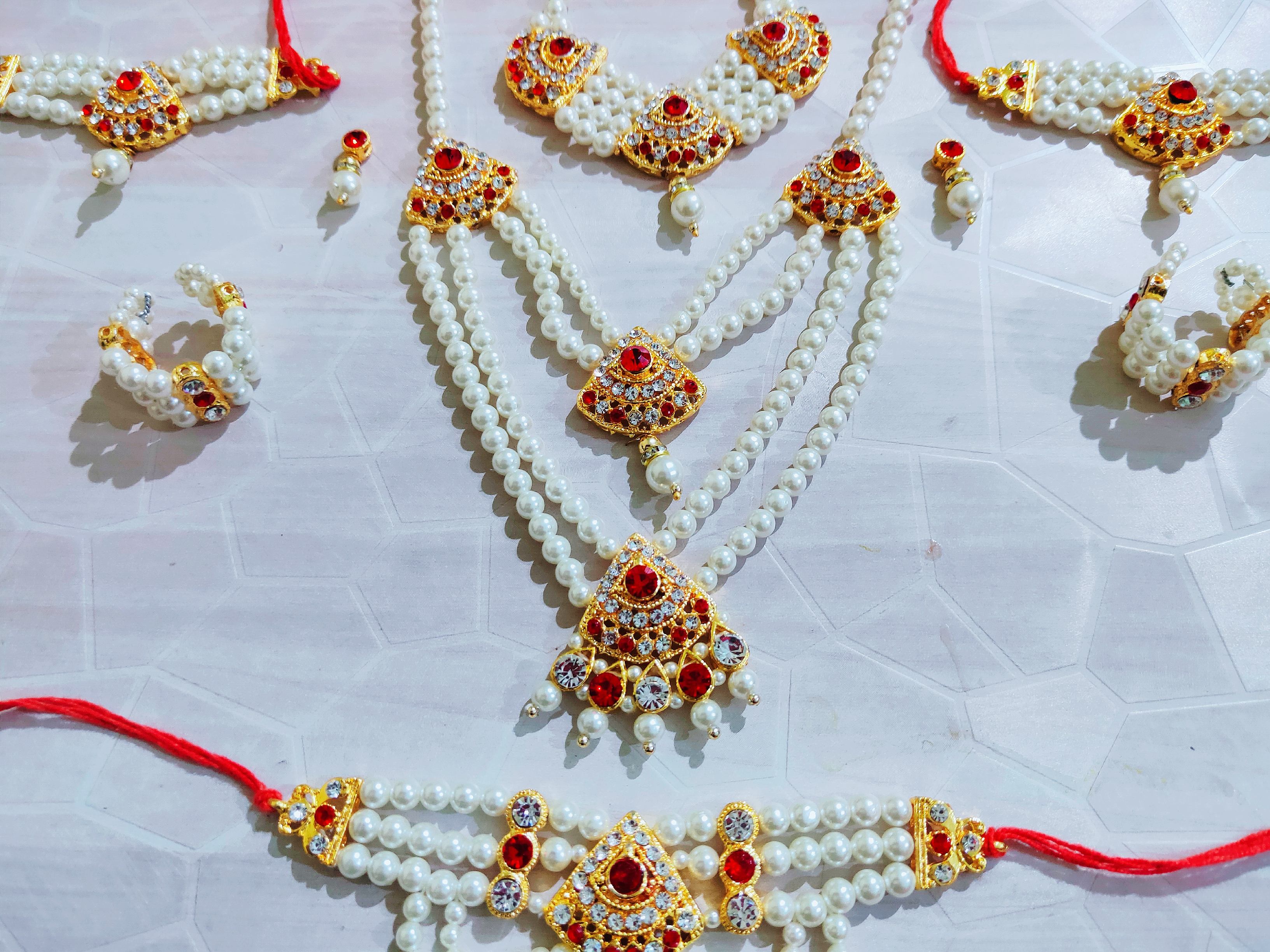 Pearl Full Shringar Set - For Laddu Gopal Size 8, 9, 10 & Radha