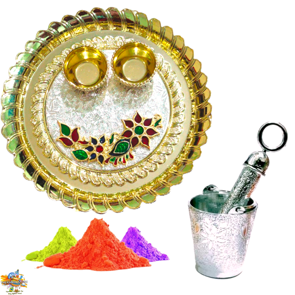 3D Silver Gulal Plate & Bucket Pichkari Combo - Acrylic Silver