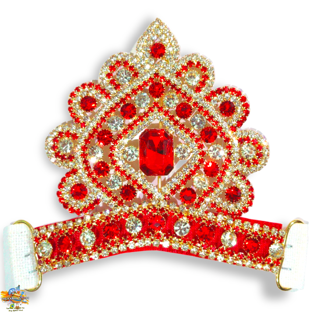 Red Diamond Royal Mukut - For Big Size Devi Idol - 3.5 Inch & 4.5