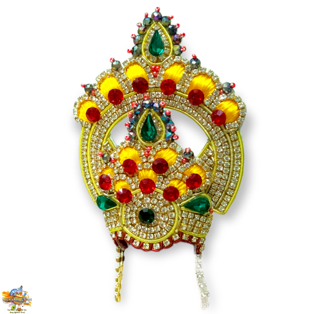 Rajadhiraj Jardosi Mukut - Yellow Red Handwark Mukut For Devi Maa