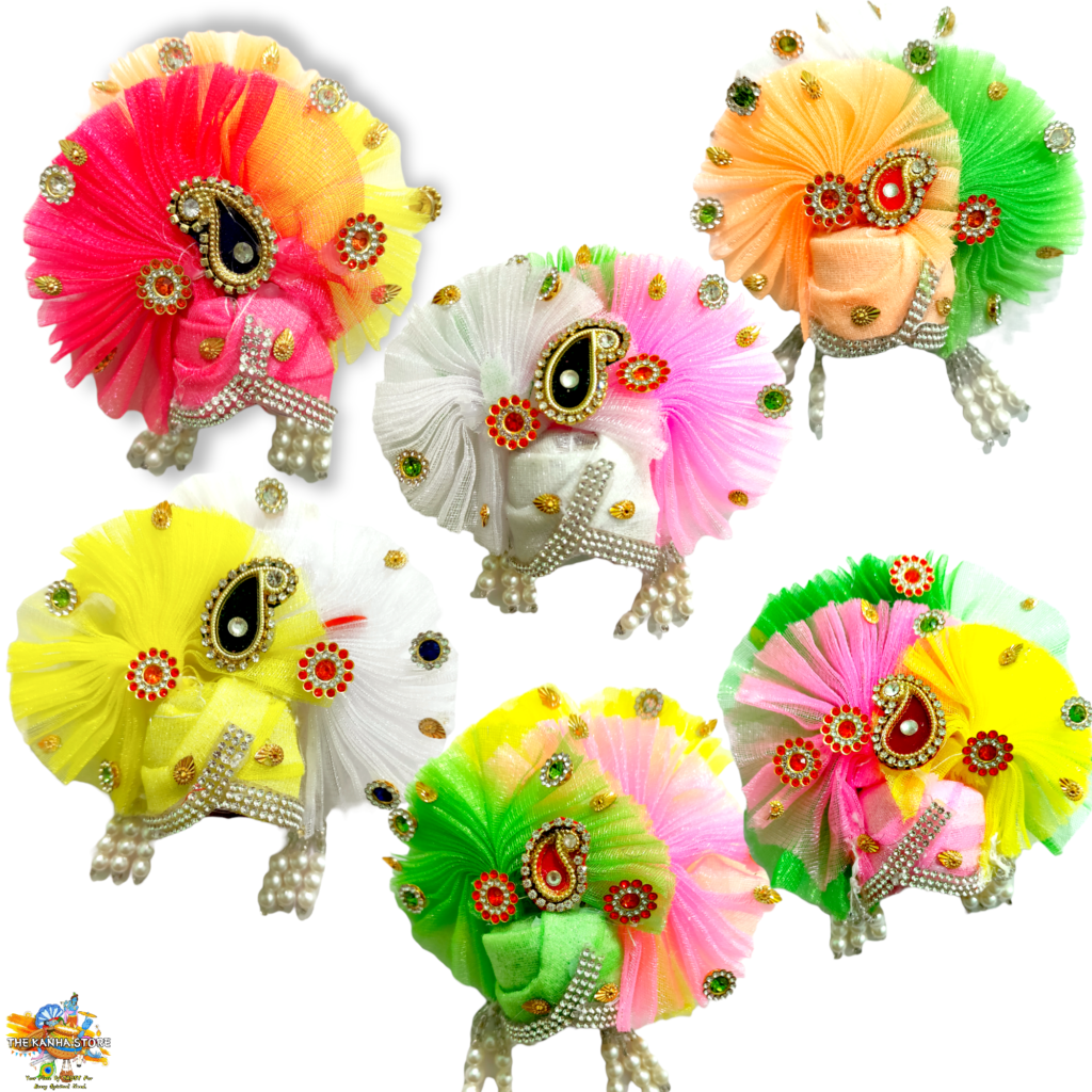 Tiranga Pagdi Set of 6 Royal Laddu Gopal Mukut In Bright Colors