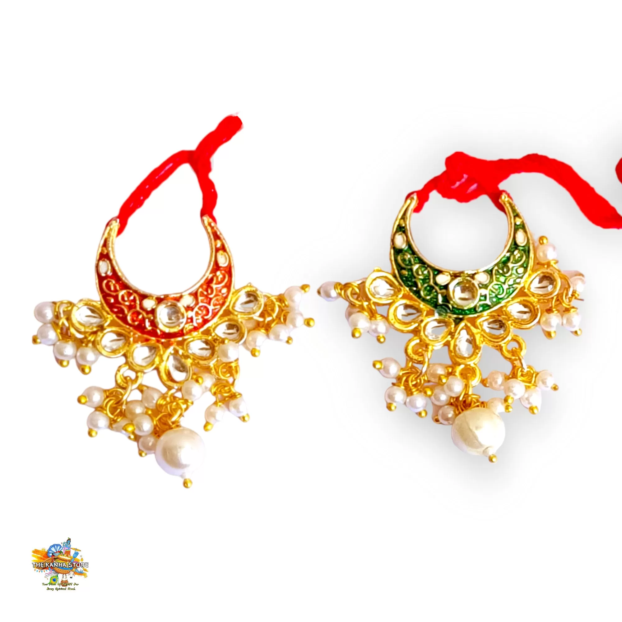 Kundan Chokar Set Of 2 - Metal & Pear Chik Mala For God Idol